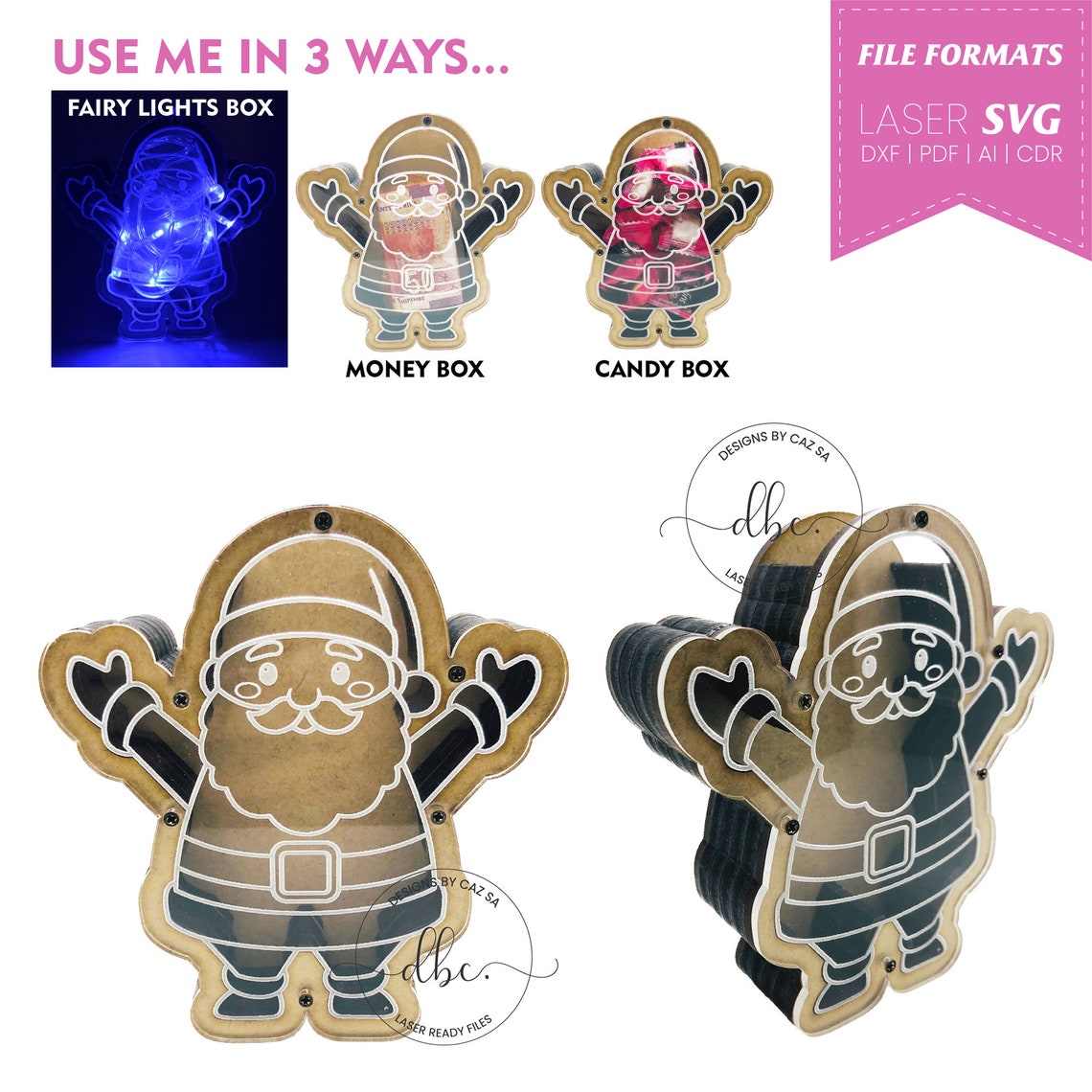 Santa Sweet or Money Box for Kids, 3D Christmas Svg Ornament, Christmas ...