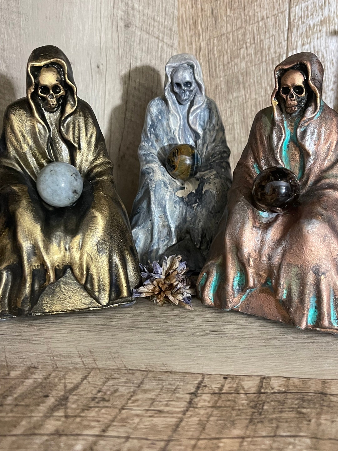 Death Figurine With Crystal/holy Death Figurine/ Crystal Spheres/santa ...
