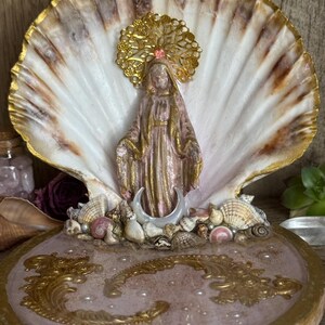 Our Lady Shell Grotto Shrine/natural Scalloped Shell With Gold Scrolls ...