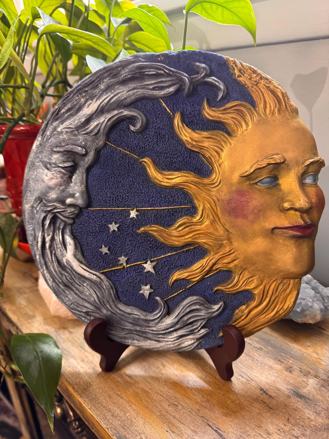 Celestial Sun and Moon Plaque, Handmade Resin Wall Art With Velvet ...