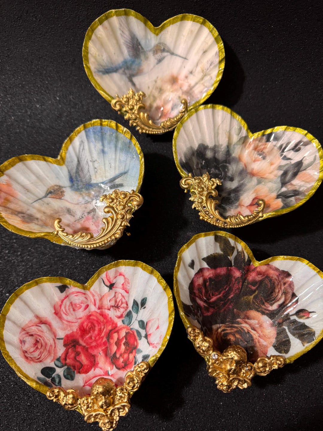 Decoupaged Heart Shell Trinket Dish/home Accent Dish/decor/shell Art - Etsy