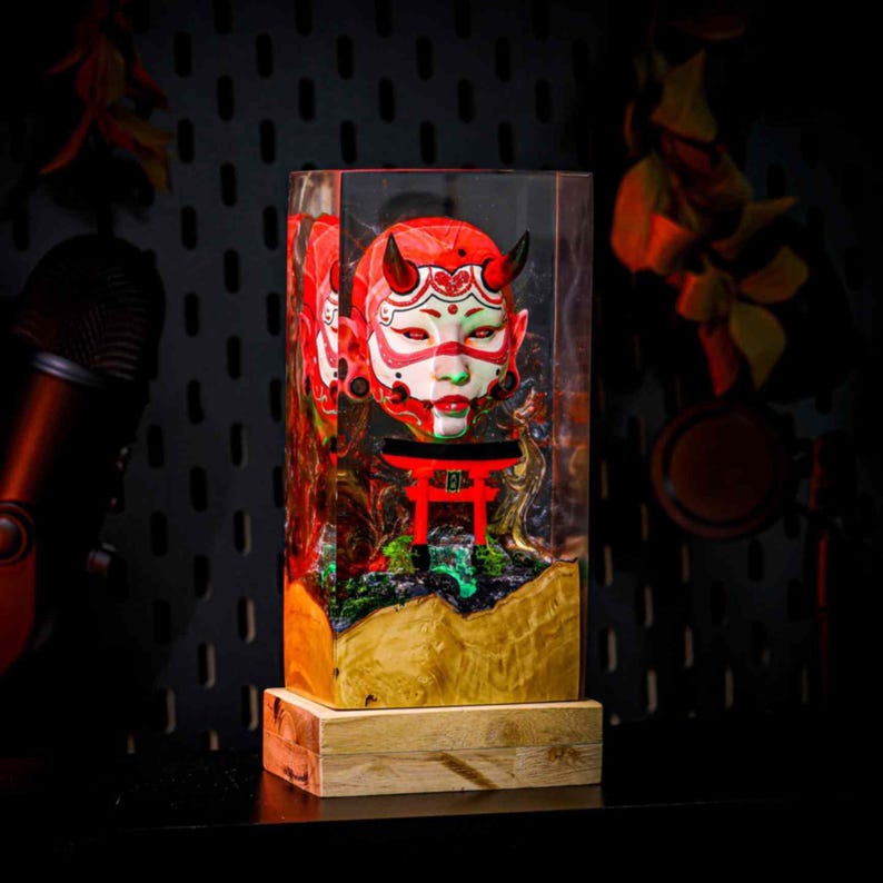 Honari Hannya - Devil Mask Epoxy Night Light Night Light, Custom Resin ...
