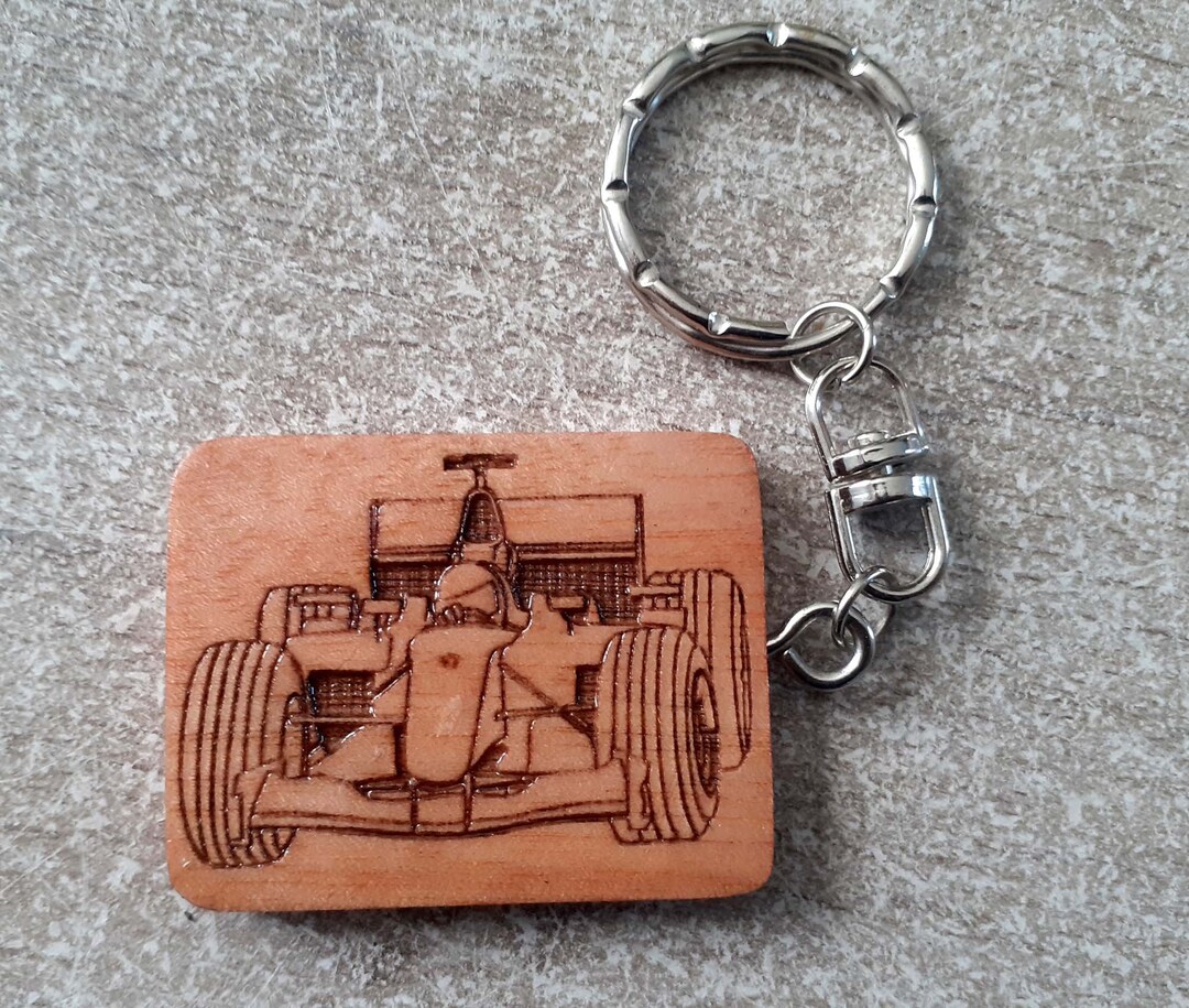 Formula 1 Key Ring in Varnished Wood and Laser Engraved on Both Sides ...