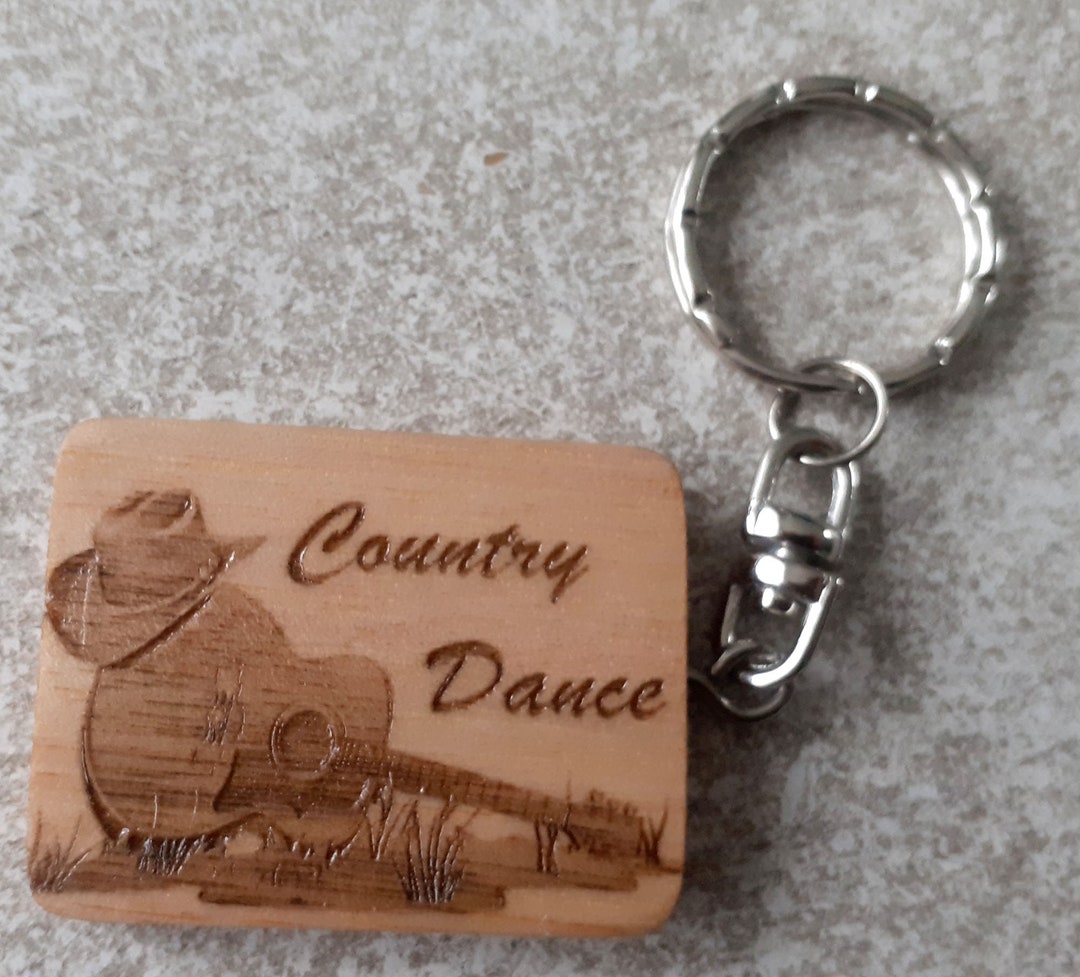 Country Music Key Ring in Varnished Wood Engraved on Both Sides - Etsy