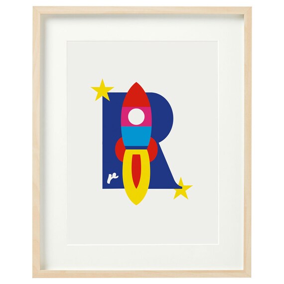 Letter R rocket print Space theme nursery Astronaut | Etsy