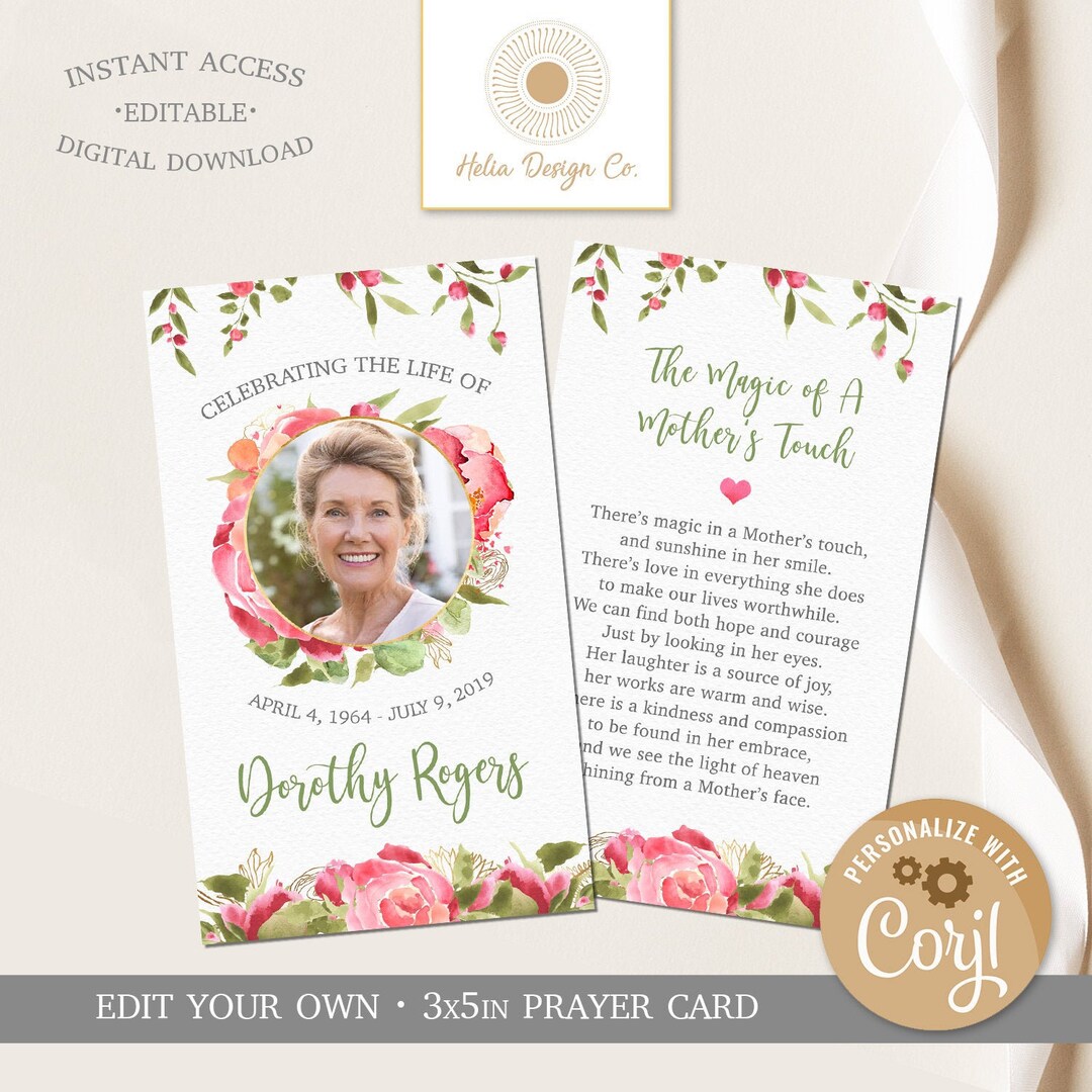 Editable Prayer Card 3in by 5in Instant Download Funeral - Etsy