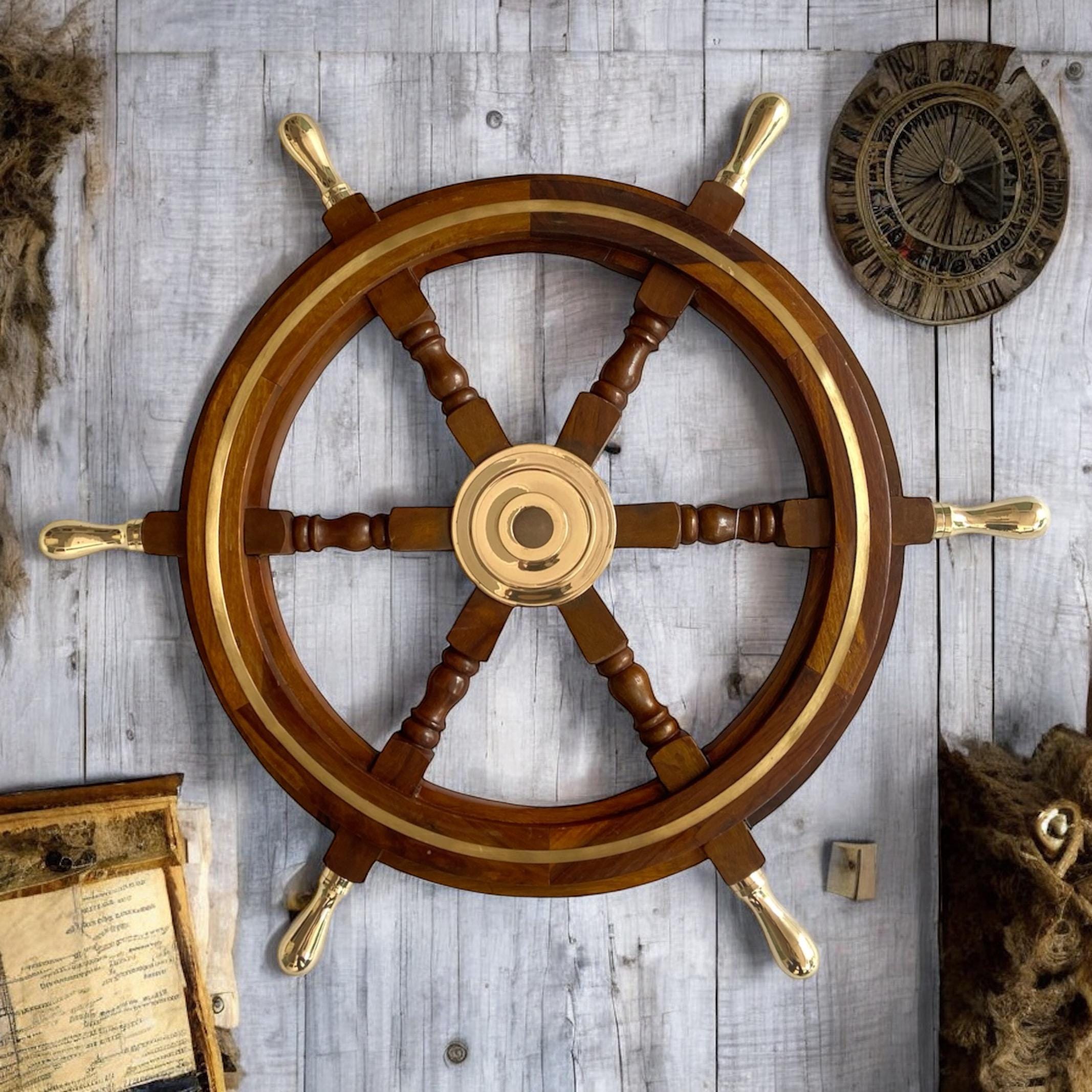 Handcrafted Wooden Ship Wheel: Nautical Wall Decor With Brass - Etsy