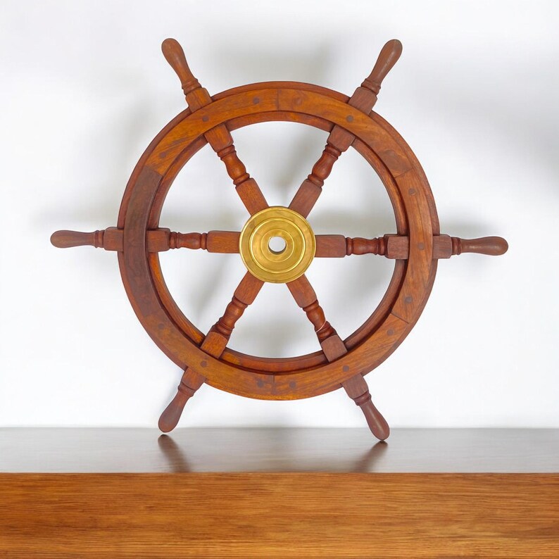 Handcrafted Wooden Ship Wheel: Nautical Wall Decor With Brass - Etsy