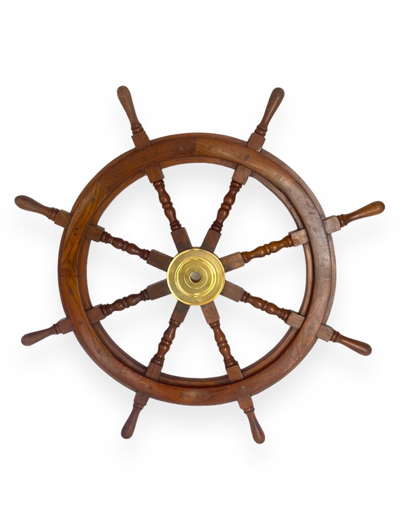 Handcrafted Wooden Ship Wheel: Nautical Wall Decor With Brass - Etsy