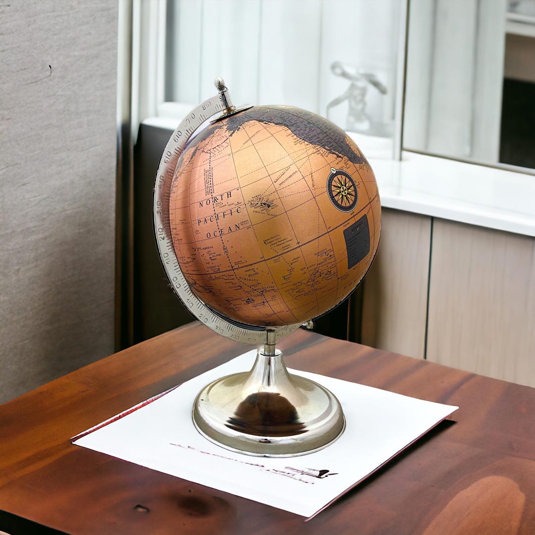 Vintage Style Decorative Globes 10'' Copper Print on Steel Base, 8 ...