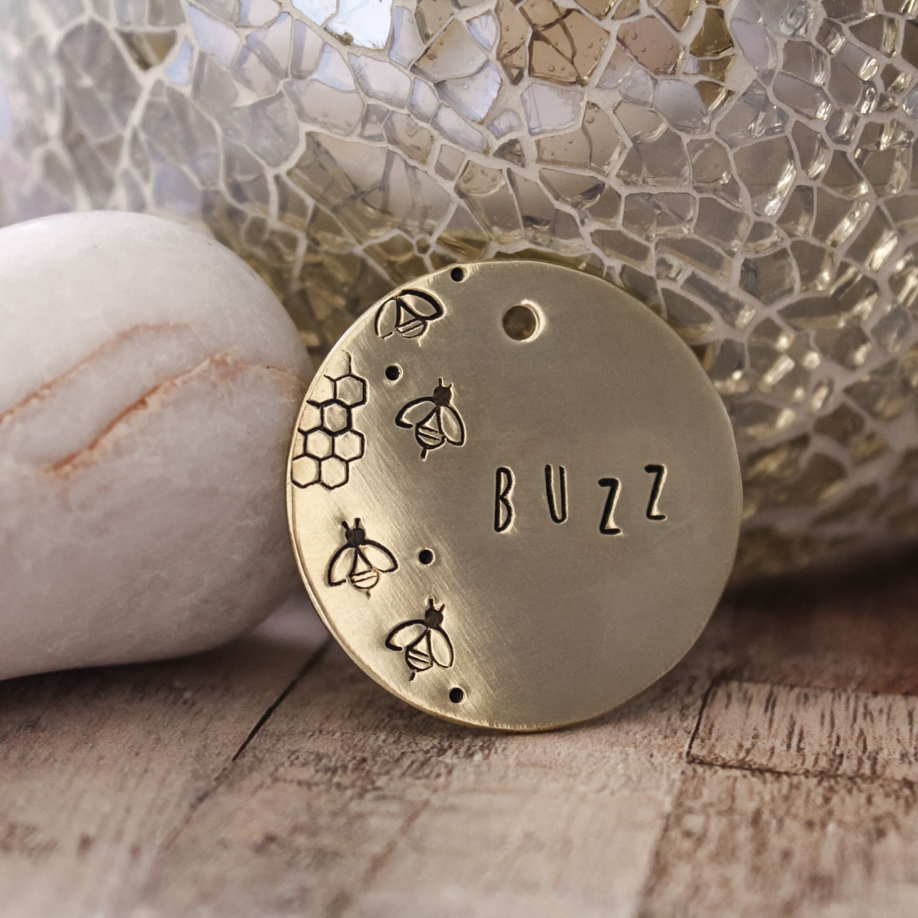 BUSY BEE Personalised Handstamped Pet ID Tag Pet Name Tag - Etsy UK