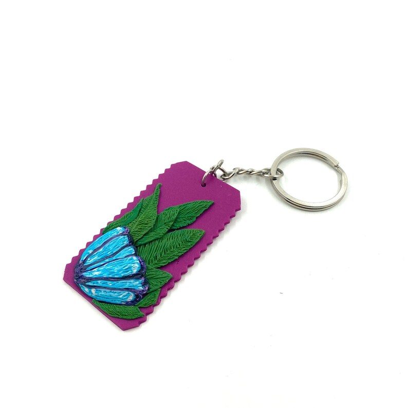 PINK FLORAL KEYCHAIN Flower Rectangle Keychain Flower - Etsy