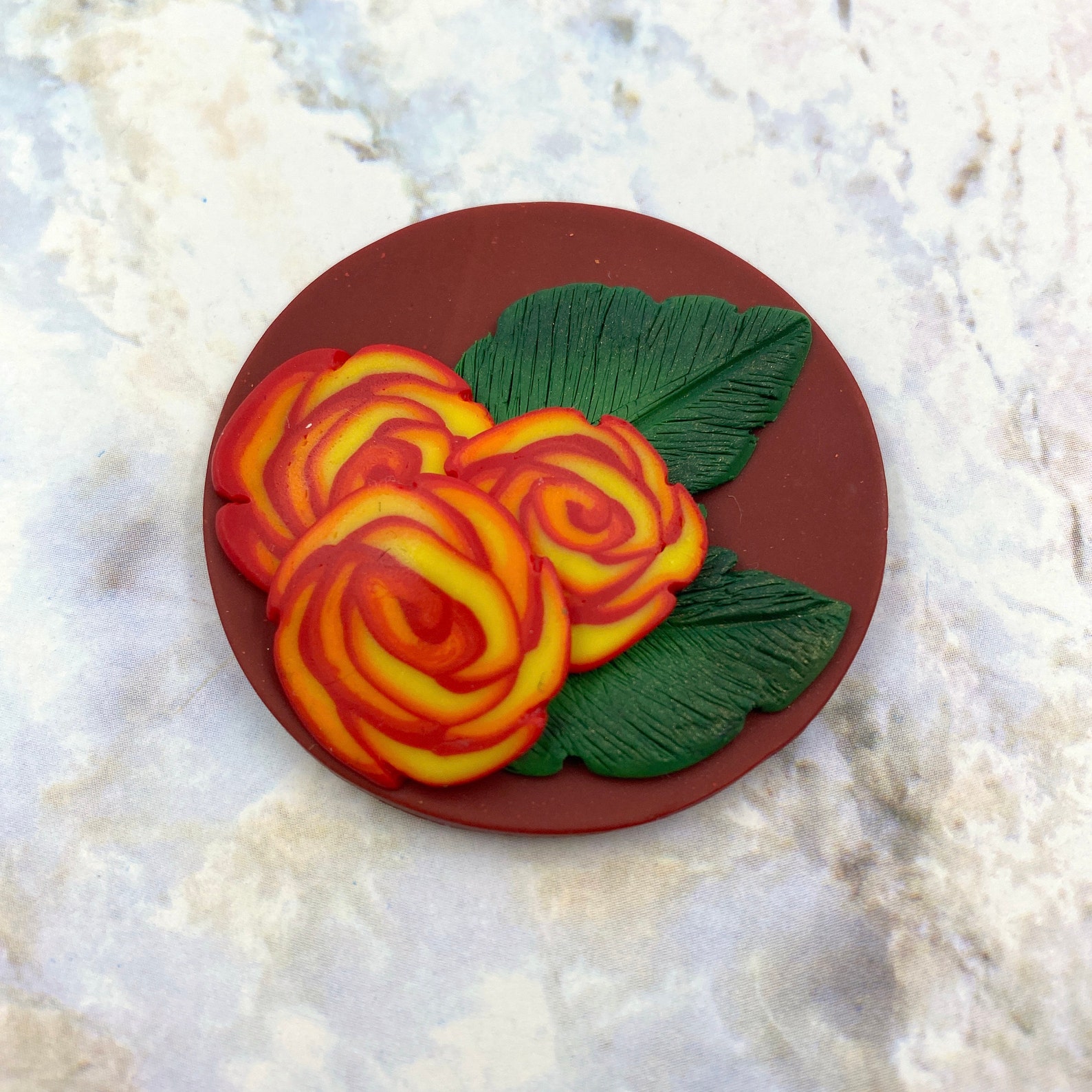 ROUND FLORAL MAGNET Round Brown Floral Magnet Floral Magnet - Etsy