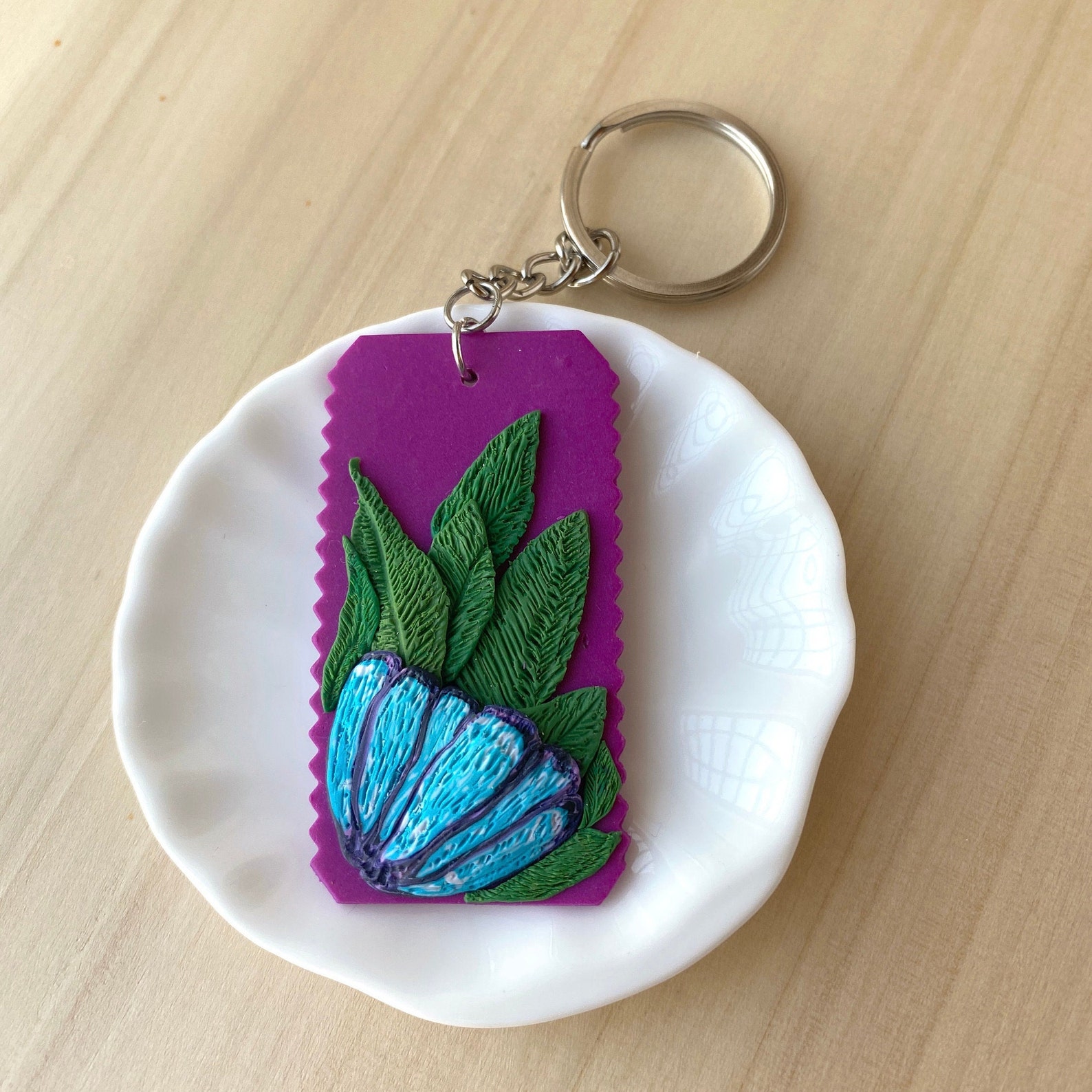PINK FLORAL KEYCHAIN Flower Rectangle Keychain Flower - Etsy