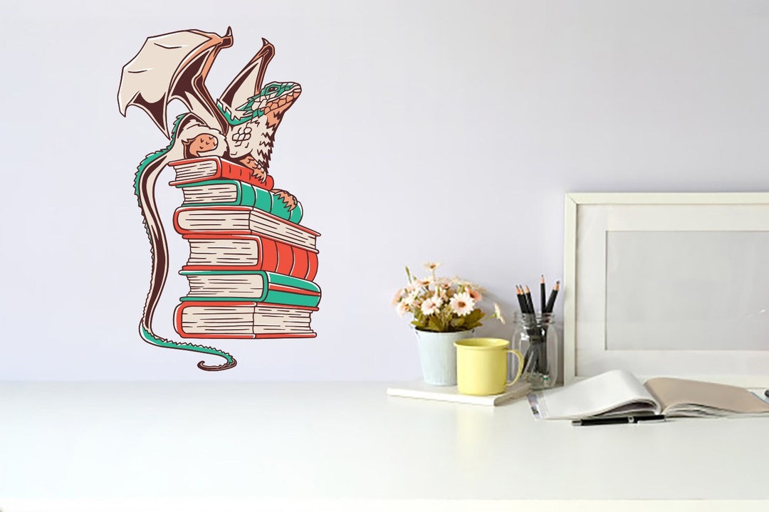 Books Dragon Fantasy Vinyl Decal Kids Room Animal Wall Poster Removable ...