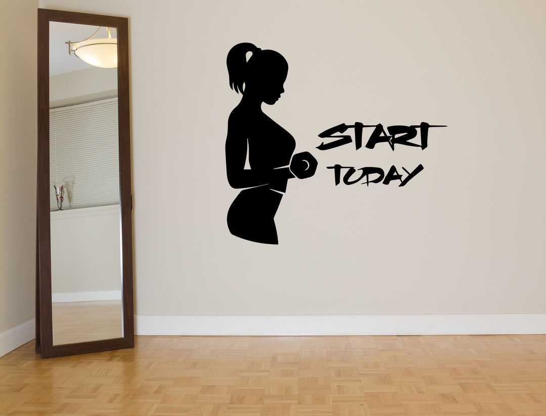 Start Today Gym Sport Workout Fitness Dumbbells Girl Logo Sign - Etsy