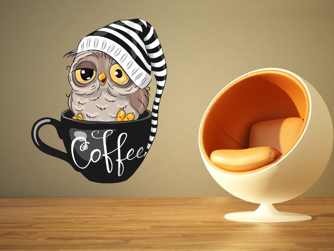 Coffee Owl Cup Cafe Drink Bird Car Wall Sticker Vinyl Decal Mural Art ...