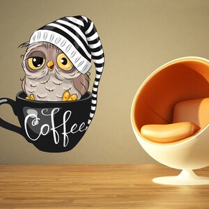 Coffee Owl Cup Cafe Drink Bird Car Wall Sticker Vinyl Decal Mural Art ...