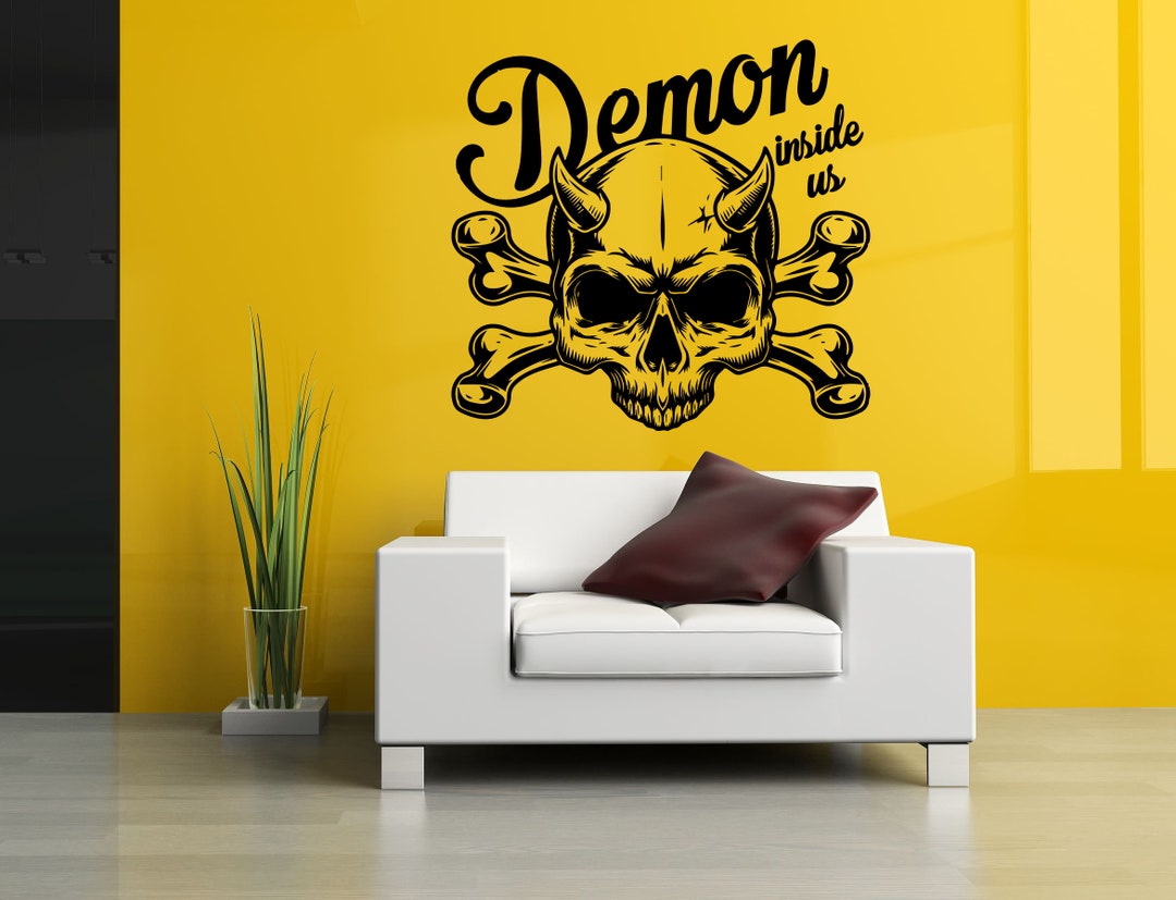 Demon Large Wall Decor Devil Skull Vinyl Decal Halloween Party Wall ...