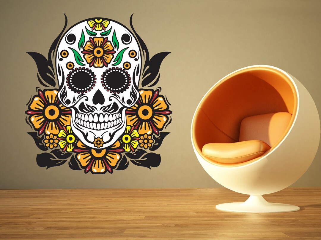 Sugar Skull Head Tattoo Flowers Car Wall Sticker Vinyl Decal Mural Art ...