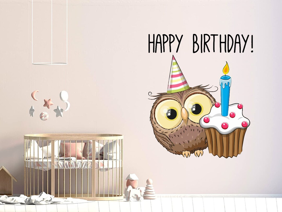 Happy Birthday Celebration Owl Car Wall Sticker Vinyl Decal Mural Art ...