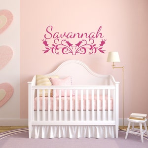 Savannah Girl Name Vinyl Decal Flowers Wall Decoration Peel and Stick ...