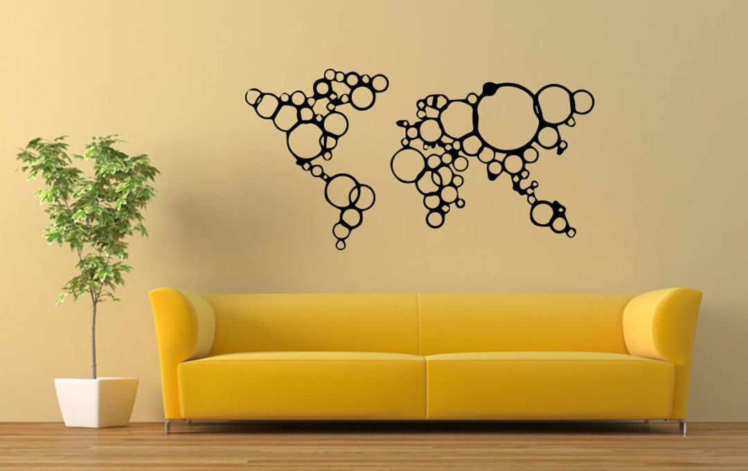 World Map Travel Countries Circles Wall Sticker Vinyl Decal Mural Art ...