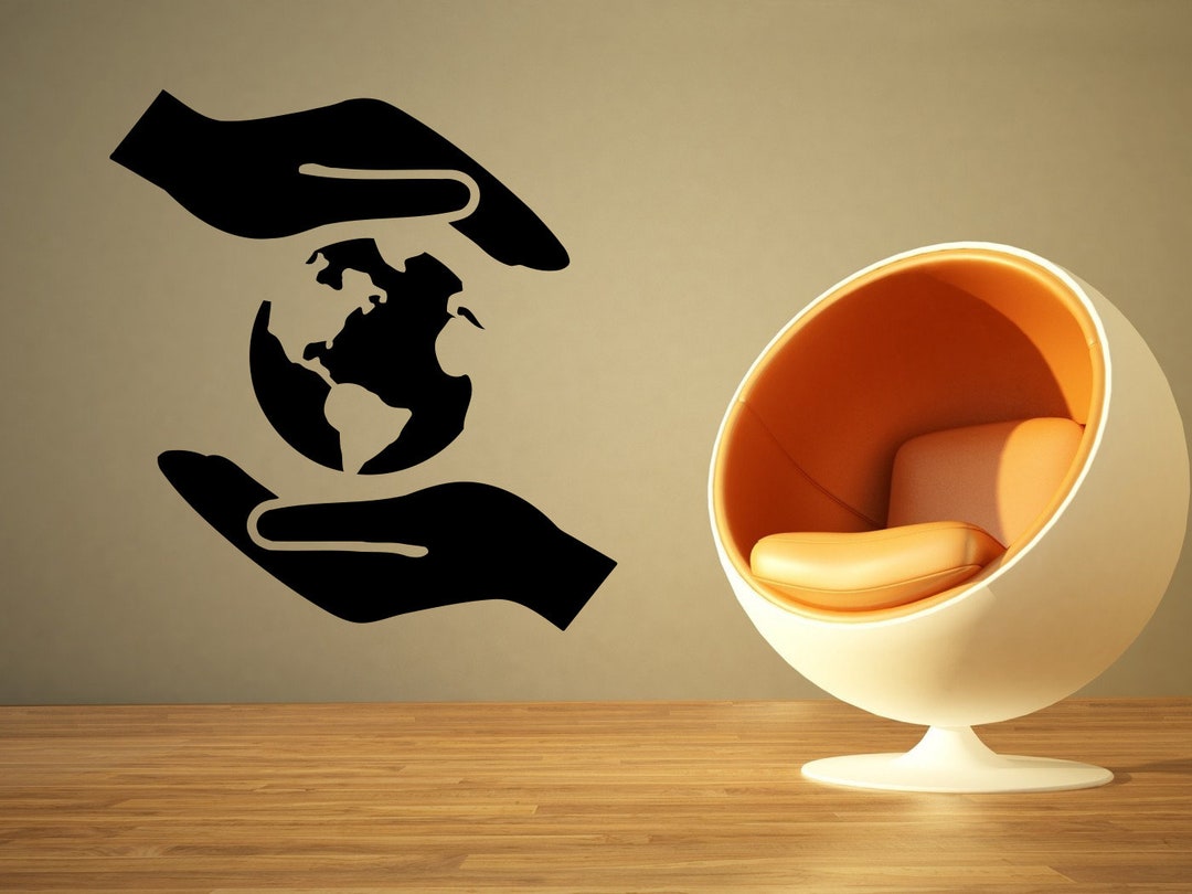 Earth Planet World Hands Globe Wall Sticker Vinyl Decal Mural Art Decor ...