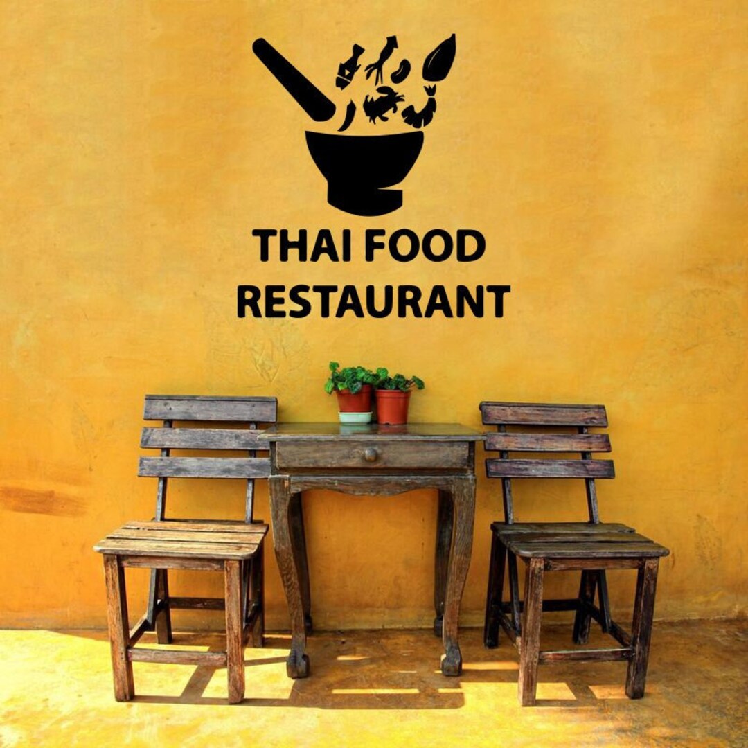 Thai Food Wall Sign Restaurant Logo Vinyl Decal Asian Cafe Emblem ...