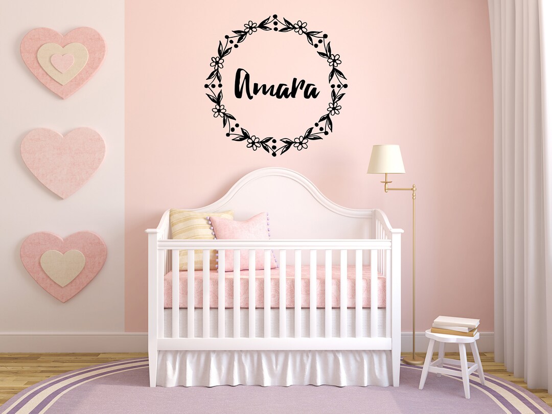 Amara Girl Name Wreath Flowers Floral Nursery Kids Room Wall Sticker ...