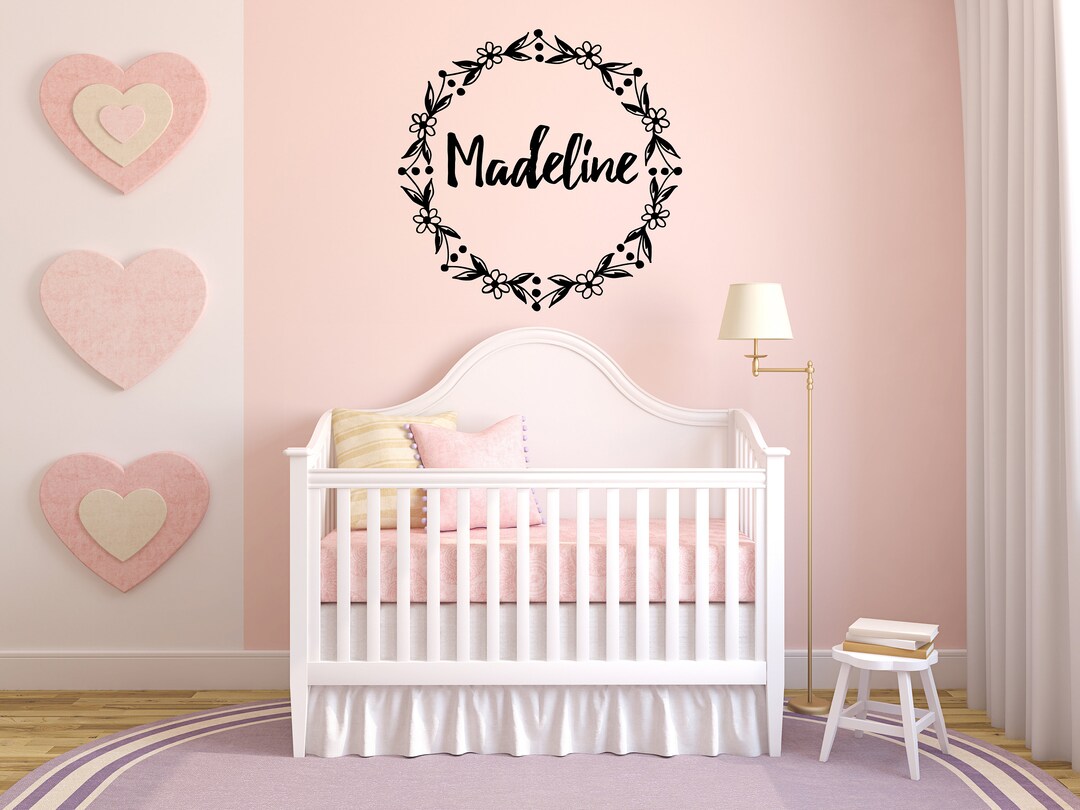 Madeline Girl Name Wreath Flowers Floral Nursery Kids Room Wall Sticker ...