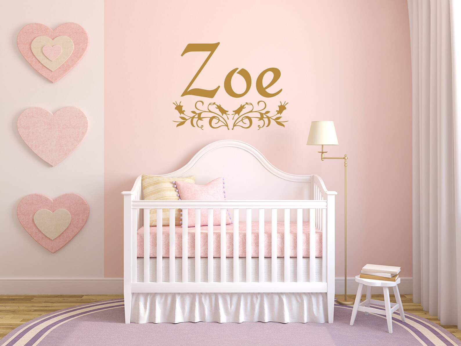 Zoe Girl Name Removable Vinyl Mural Floral Wall Art Nursery | Etsy