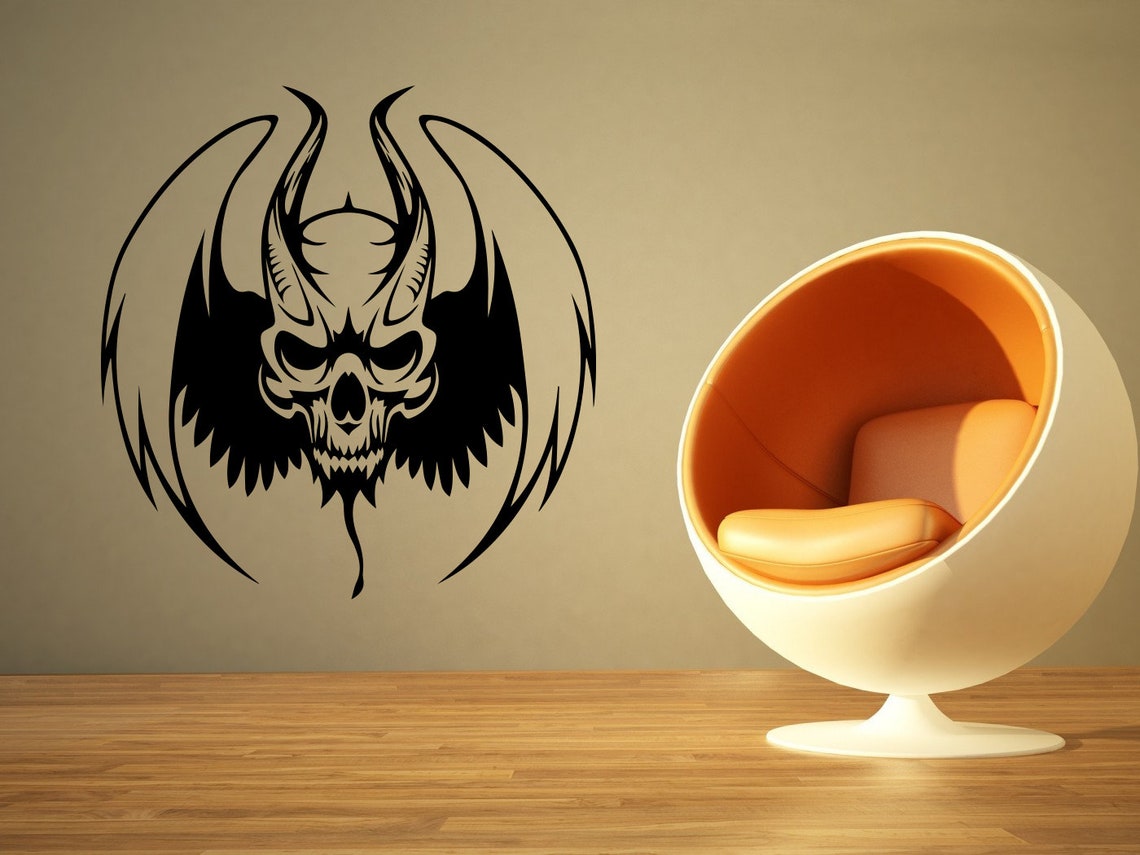 Demon Skull Large Wall Poster Devil Wings Vinyl Decal | Etsy