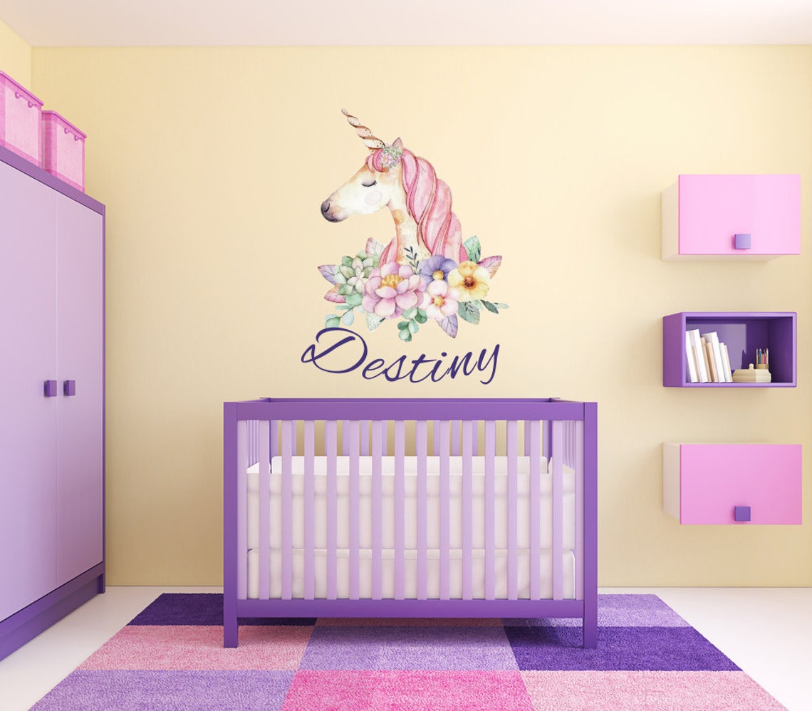 Destiny Girl Name Unicorn Floral Nursery Kids Room Female - Etsy