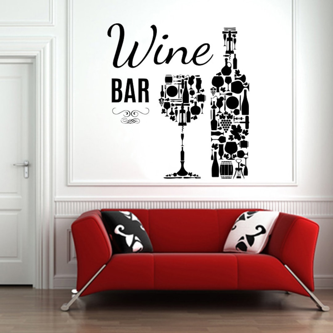 Wine Bar Drink Logo Emblem Sign Wall Sticker Vinyl Decal Mural Art ...