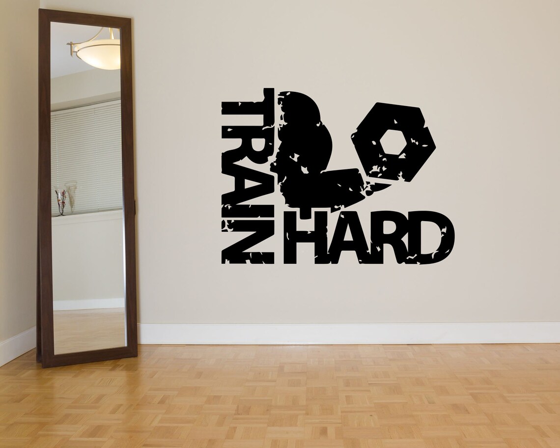 Train Hard Gym Sport Workout Fitness Logo Wall Sticker Vinyl - Etsy