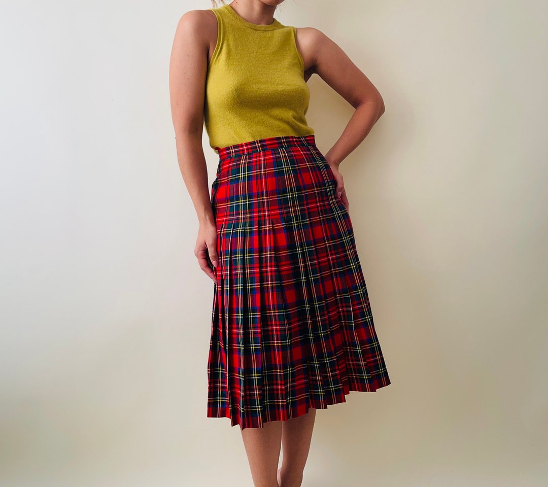 Vintage Pure Wool Red Plaid Skirt, Red Preppy Midi Skirt - Etsy