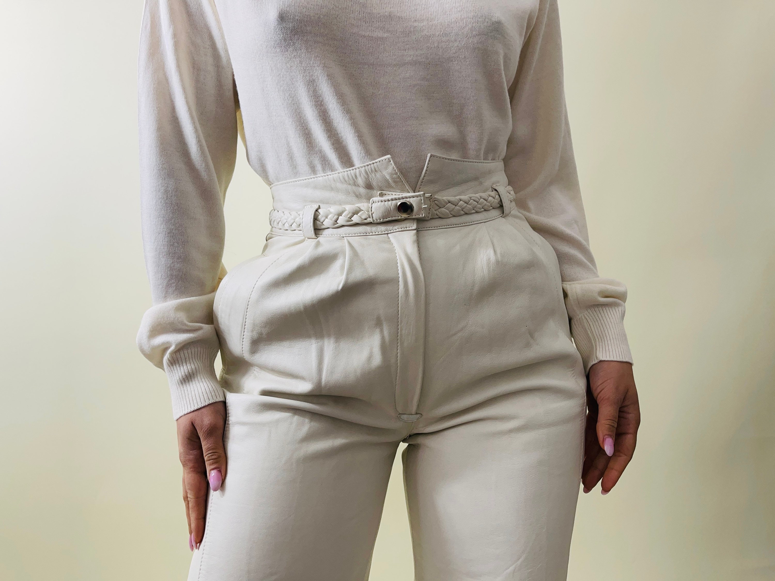 Vintage High Waisted Leather Pants White Pleated Leather - Etsy