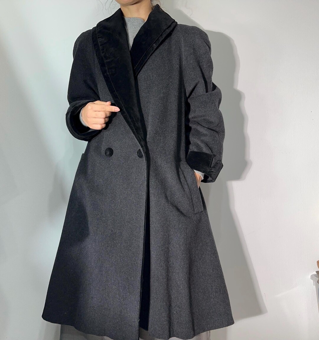 Vintage Wool Coat/ Wool Dark Grey Oversized Coat/ A Line Vintage Coat - Etsy