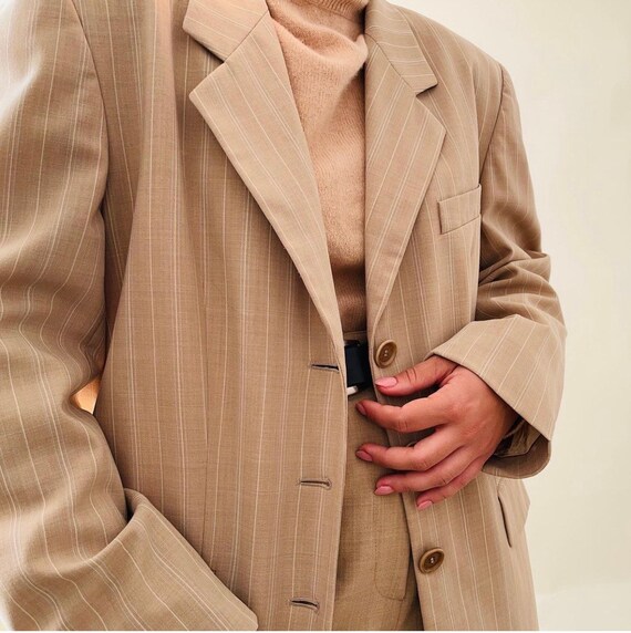 Vintage Wool Mix Beige Blazer With Blue Straps Single | Etsy