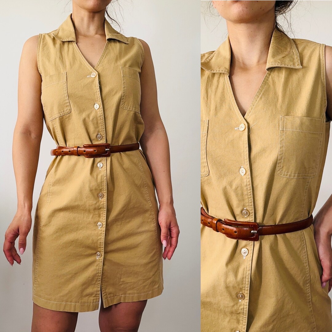Vintage Linen Mini Dress, Linen Button up Camel Dress - Etsy