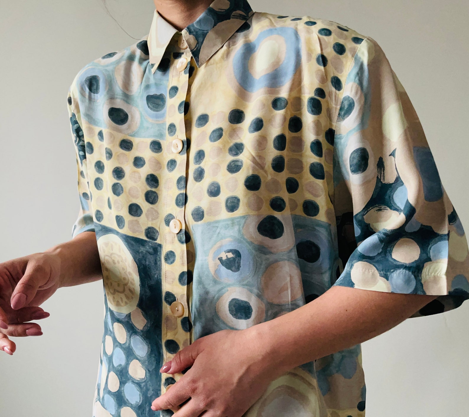 Vintage Colorful Yellow Blouse Short Sleeved Button up Blouse - Etsy