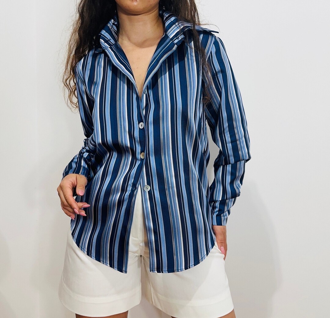 Classic Silk Blue Striped Blouse / Premium Business Shirt/ Wardrobe ...