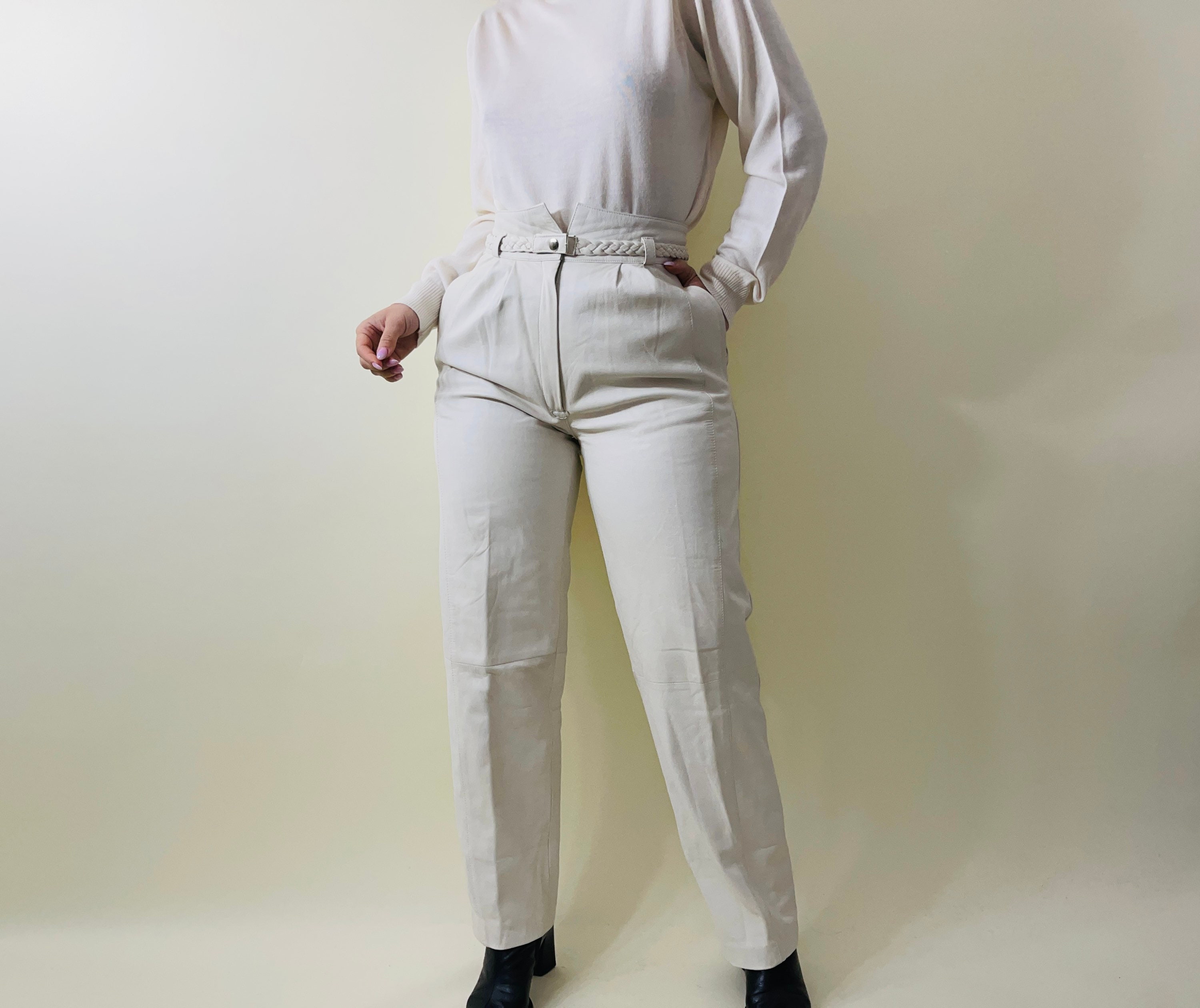 Vintage High Waisted Leather Pants White Pleated Leather - Etsy