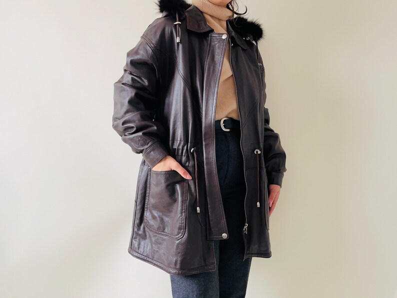 Vintage Chocolate Brown Leather Parka Jacket - Etsy