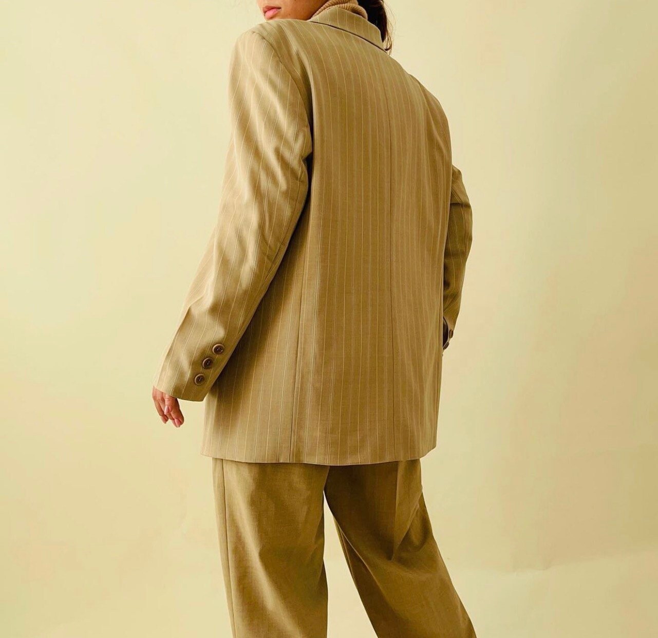 Vintage Wool Mix Beige Blazer With Blue Straps, Single Breasted ...