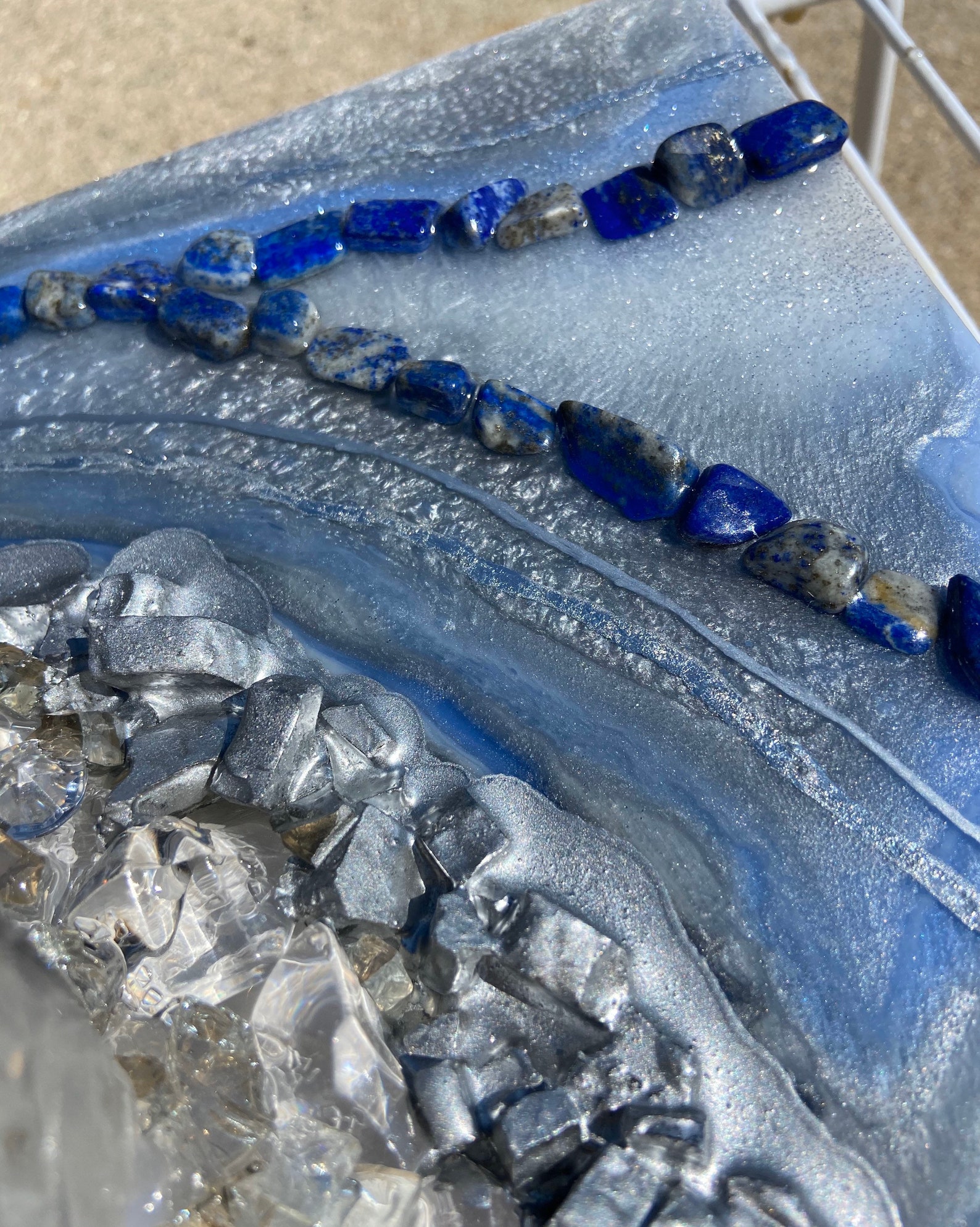 Silver & Blue Lapis Lazuli Resin Geode Diptych set of 2 - Etsy