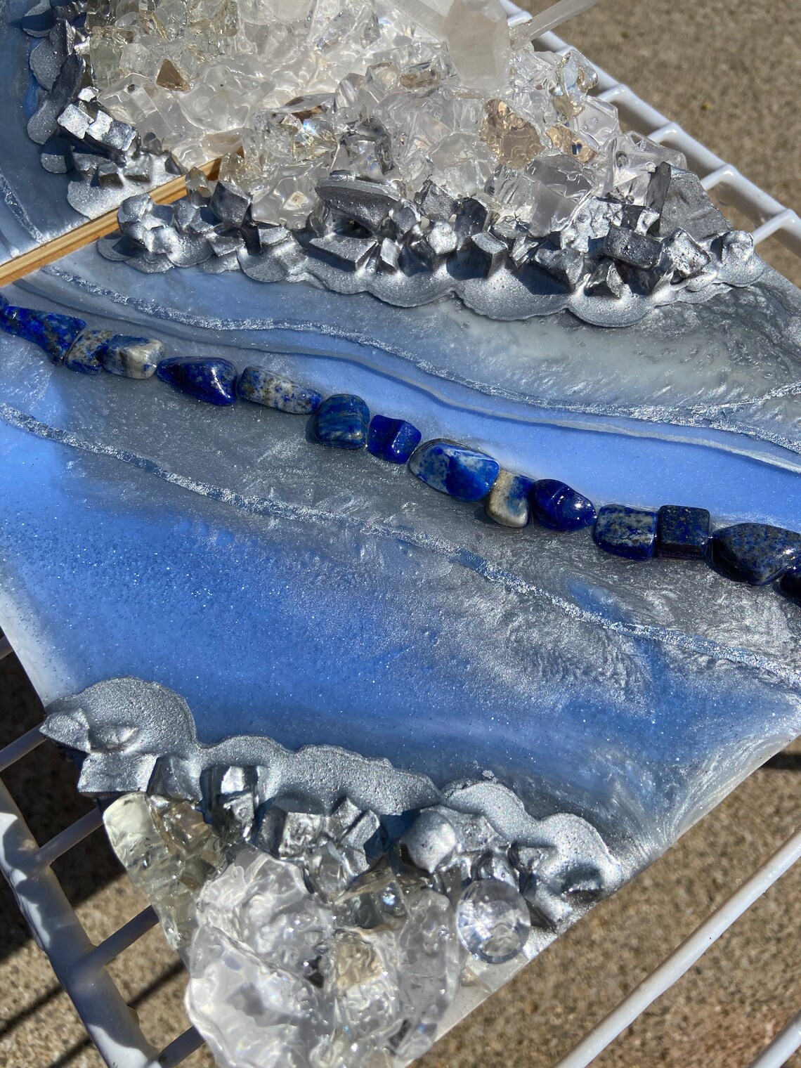Silver & Blue Lapis Lazuli Resin Geode Diptych set of 2 - Etsy