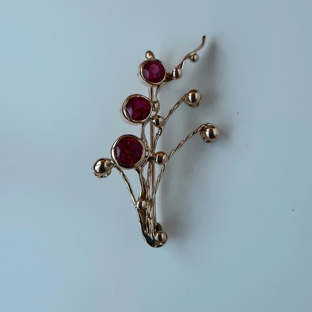 Floral Brooch With Corundum Gold 14K. Brooch for Women. Gift for Mother ...