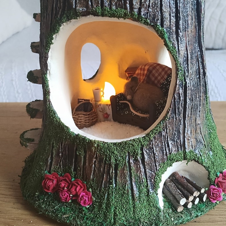 Two Storey Mouse House With Red Roses Tree Dollshouse Fairy Tree House ...